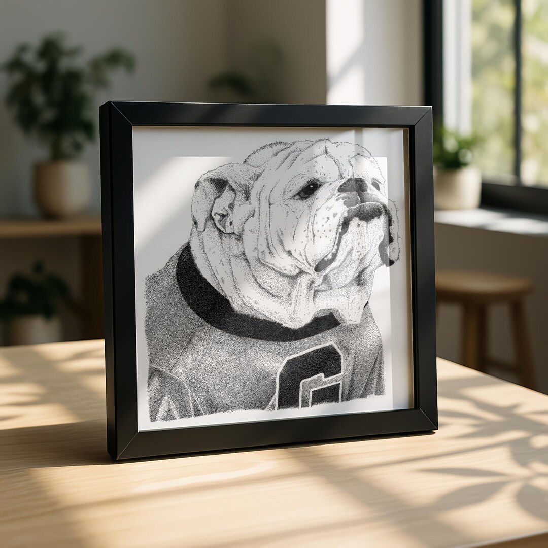 Uga X Georgia Bulldog Art Print: Pointillism Pen and Ink Giclée ...