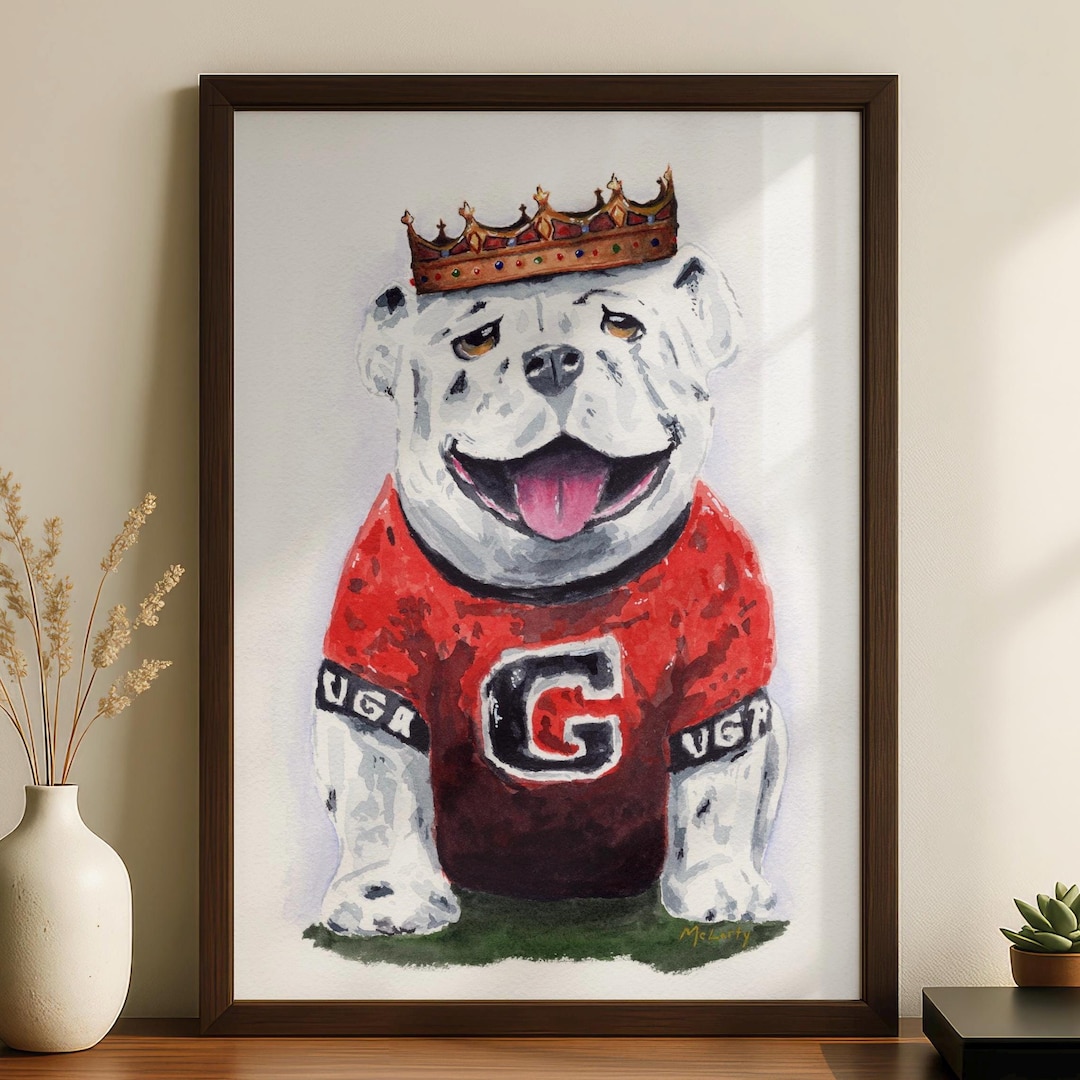 UGA Georgia Bulldog Championship Watercolor Art Print: Uga With Crown ...