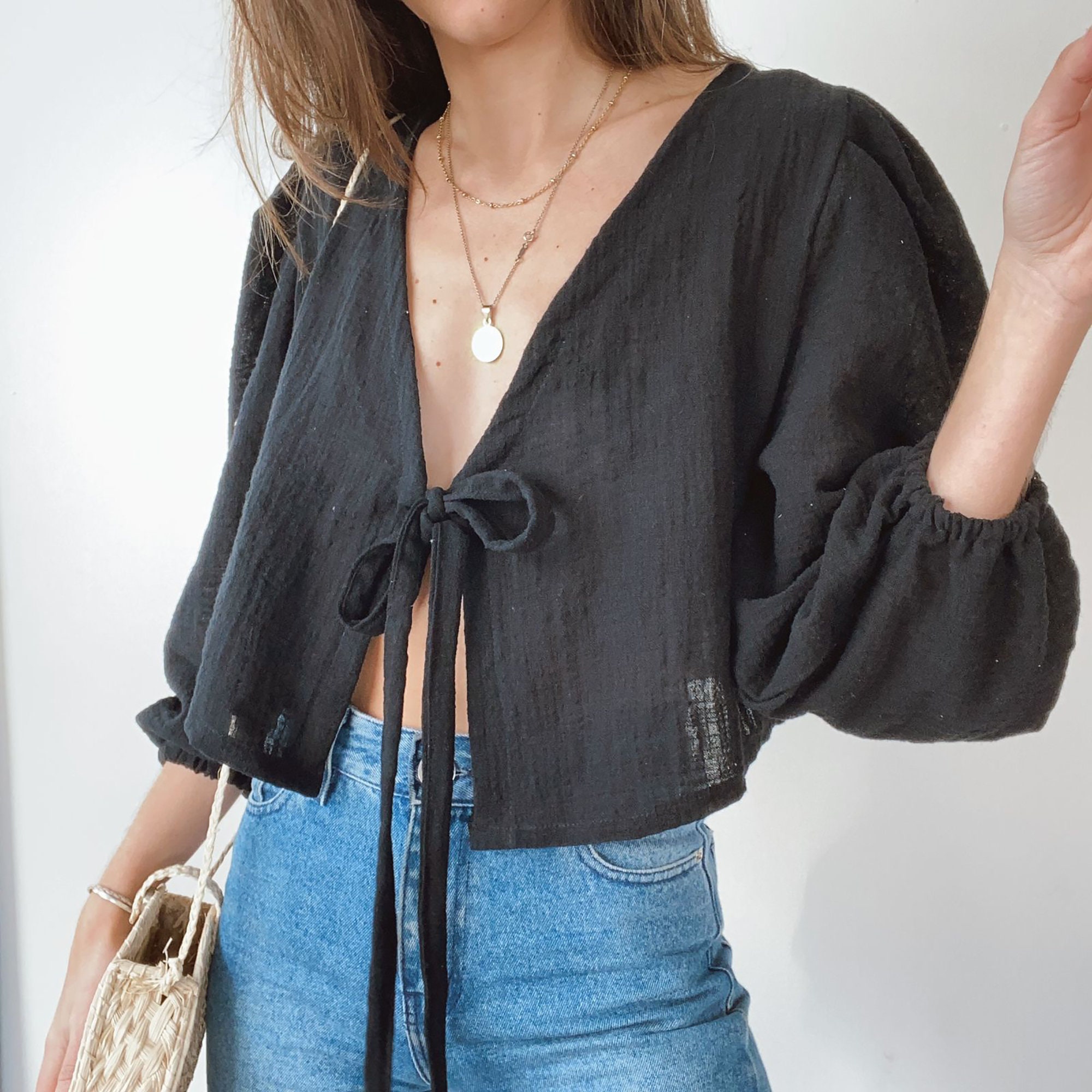 Puff Sleeve Shirt With Open Back ONE SIZE Front Tie Bolero - Etsy