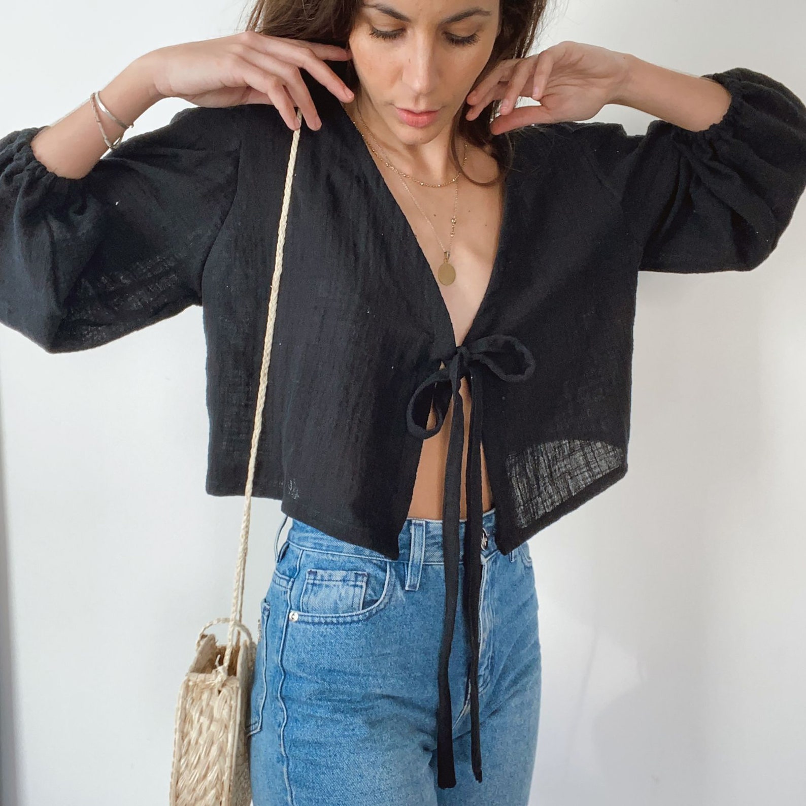 Puff Sleeve Shirt With Open Back ONE SIZE Front Tie Bolero - Etsy