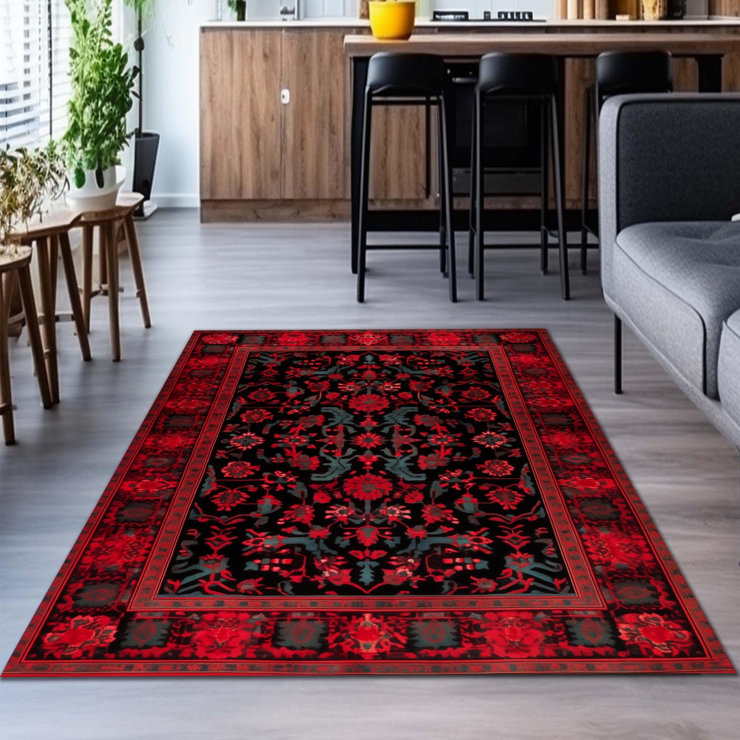 Red Turkish Style Rug: Mid Century Modern Kilim Design - Etsy