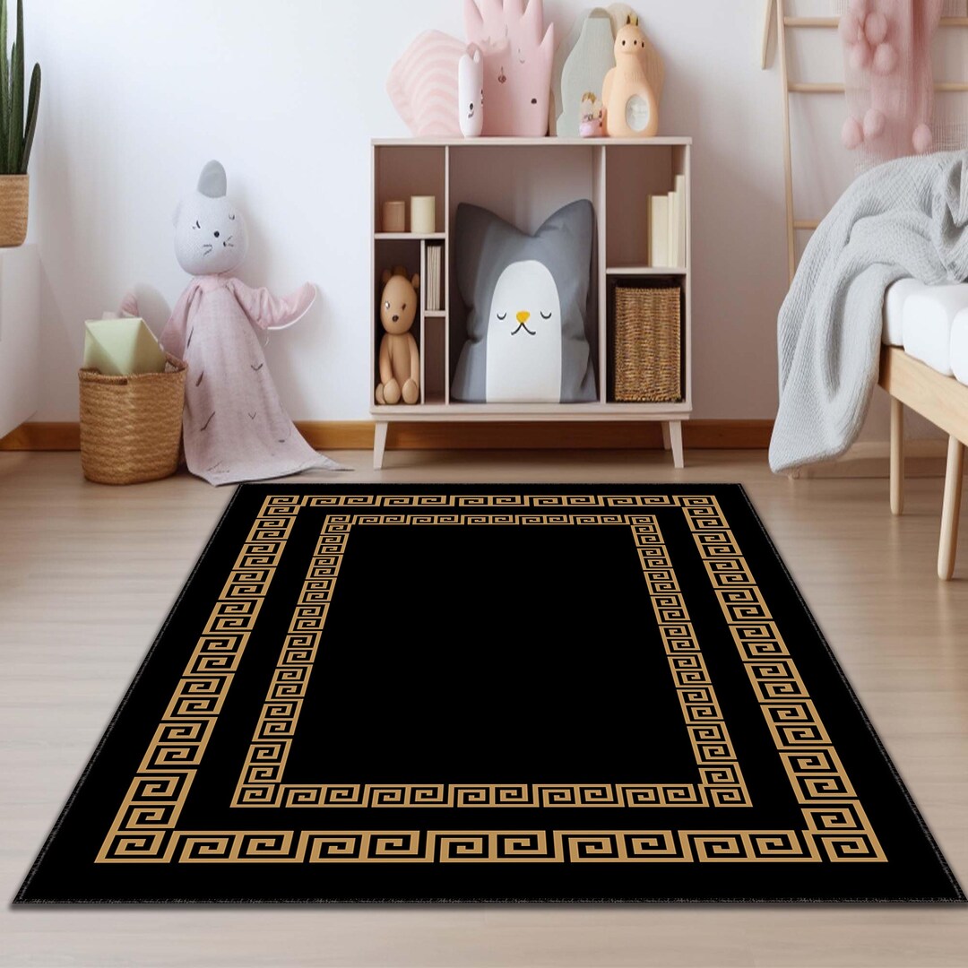 Greek Key Border Rug: Modern Navy Blue Area Rug - Etsy