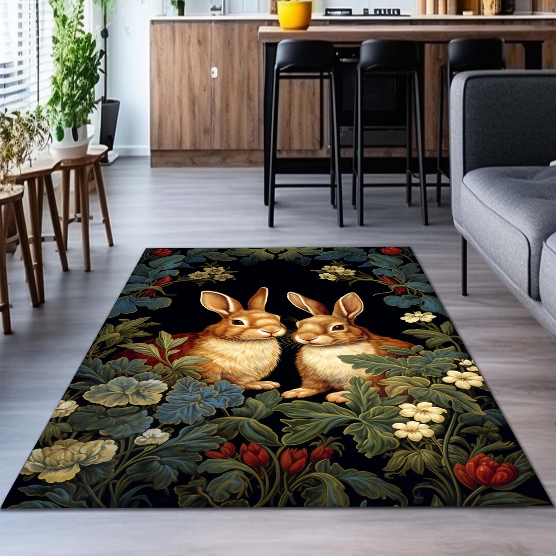 Bunnies in the Woodland Rug | Spring Bunnies Room Decor William Morris ...