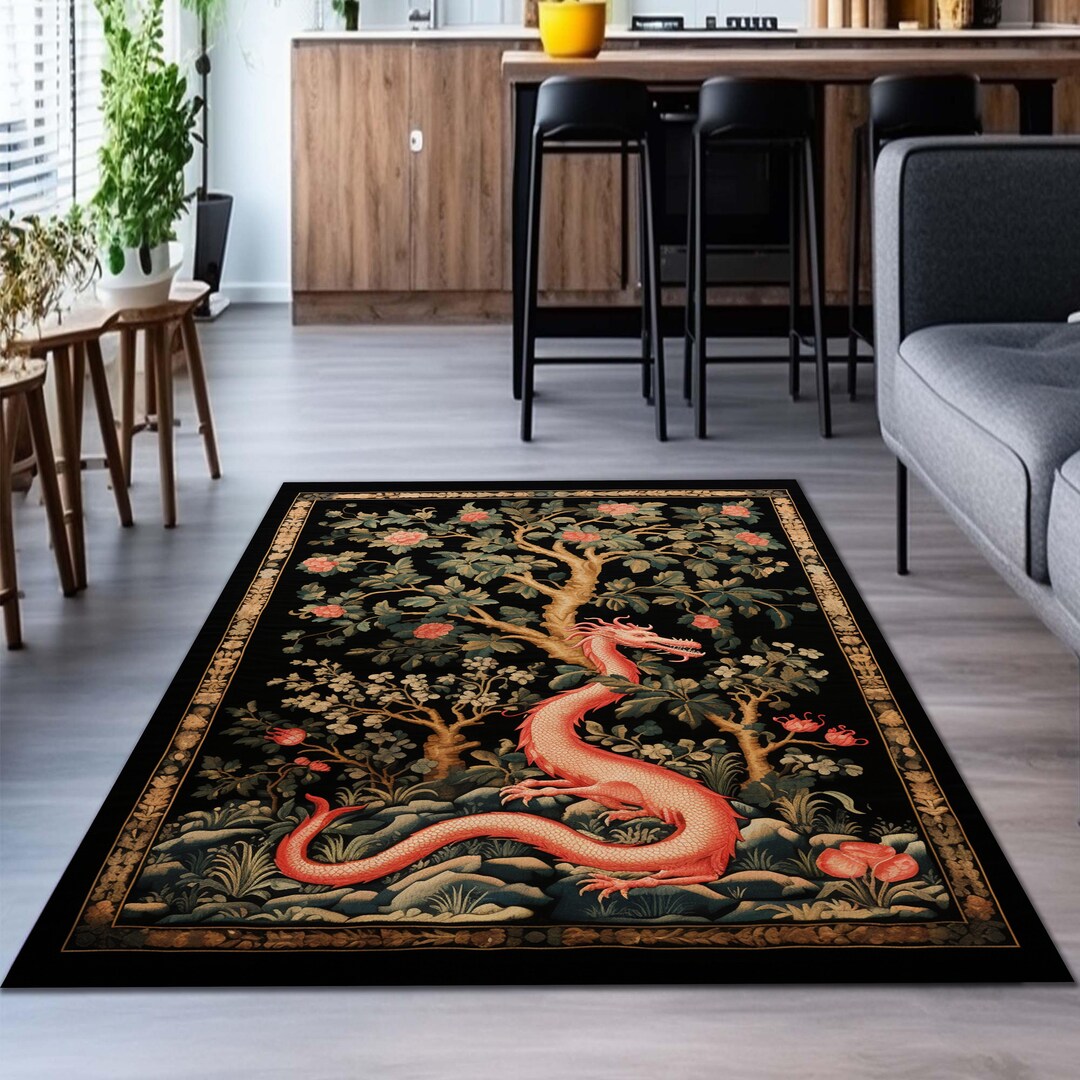 Dragon Area Rug: Gothic Dark Academia Fantasy Decor - Etsy