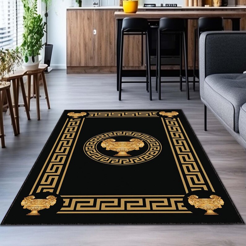 Greek Key Border Carpet: Modern Navy Blue Area Rug - Etsy