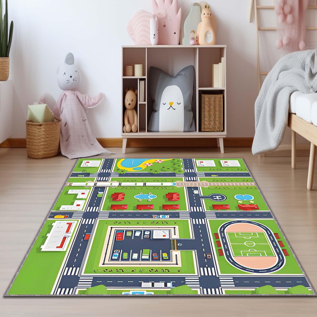 City Road Map Rug: Kids Playroom Activity Mat, Nursery Decor - Etsy