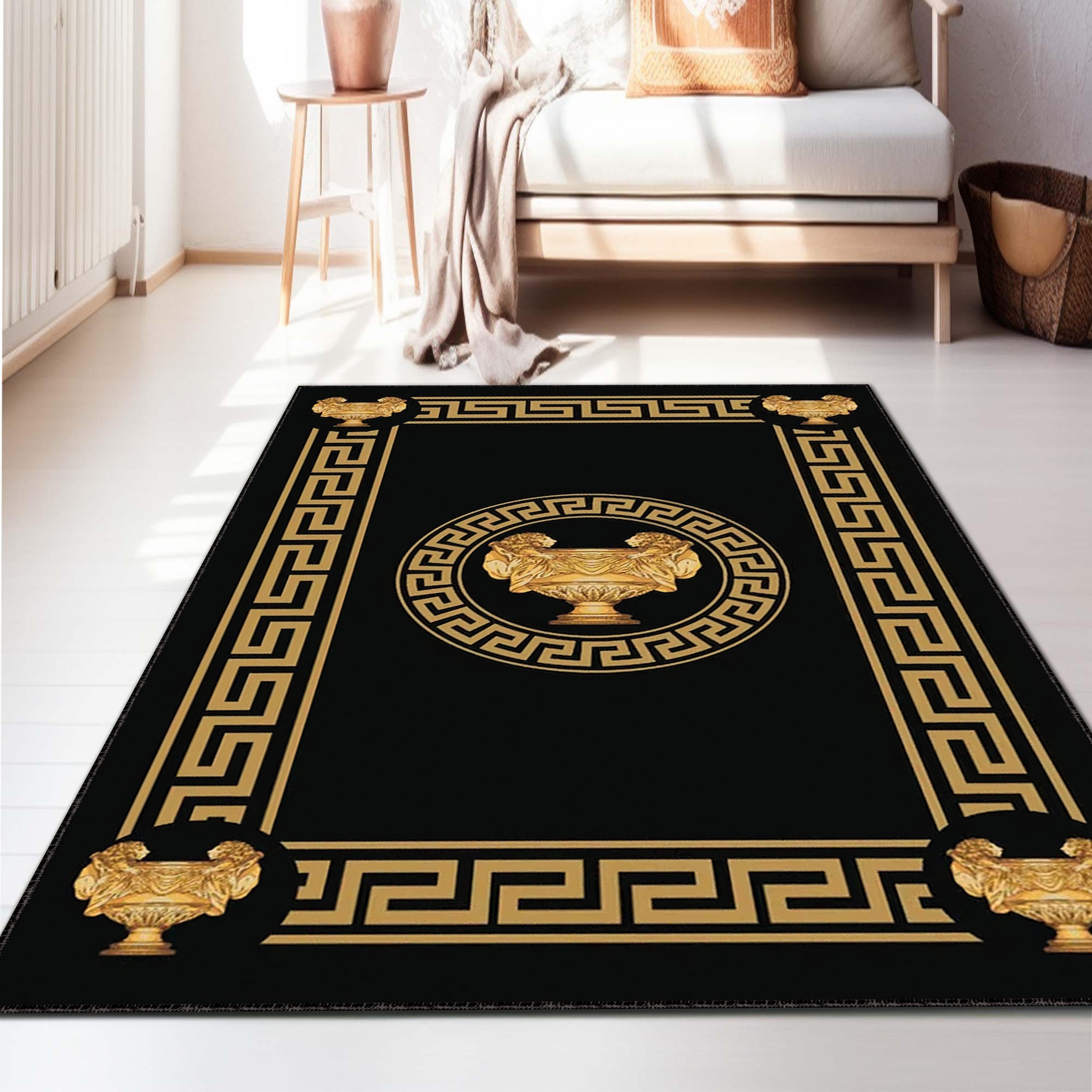 Greek Key Border Carpet: Modern Navy Blue Area Rug - Etsy