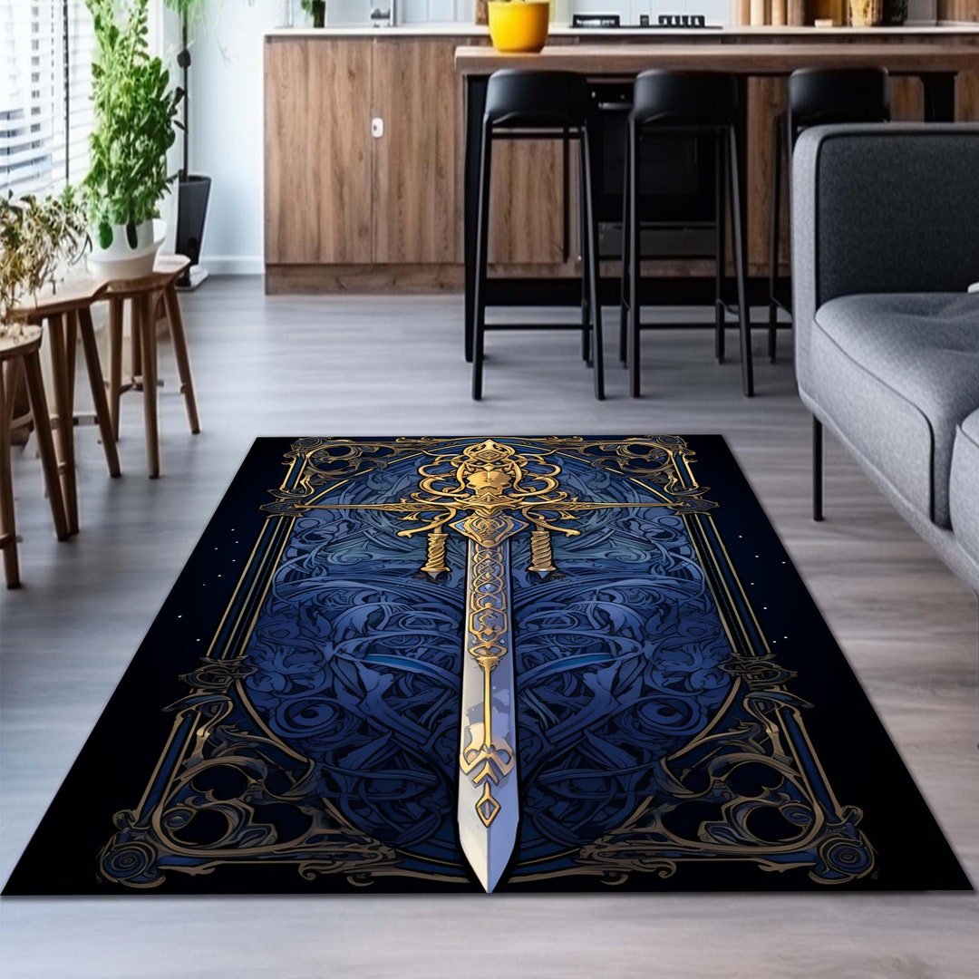 Sword Area Rug: Warrior Knight Decor, Washable Modern Rug - Etsy