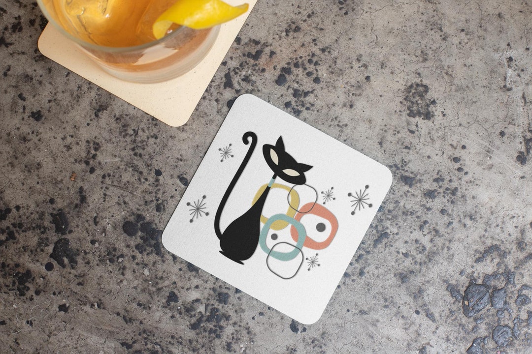 Mid-century Decor | Atomic Cat Modern Ceramic Coasters - Retro Cork ...