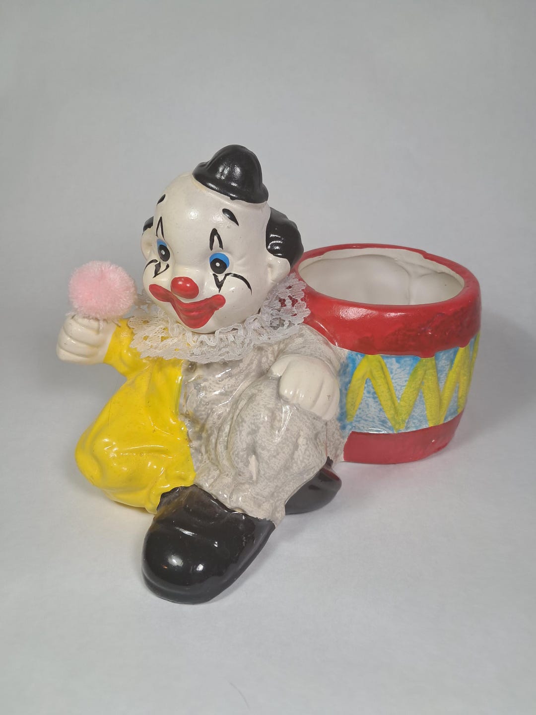 Vintage Clown Planter Vase W/ Drum Mccrory Pottery 1980s Pencil Holder ...