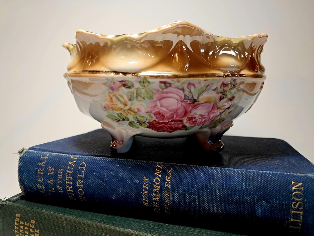 Antique Vintage Bowl Pink Cabbage Roses IPF Germany Cottagecore 1903-30 ...