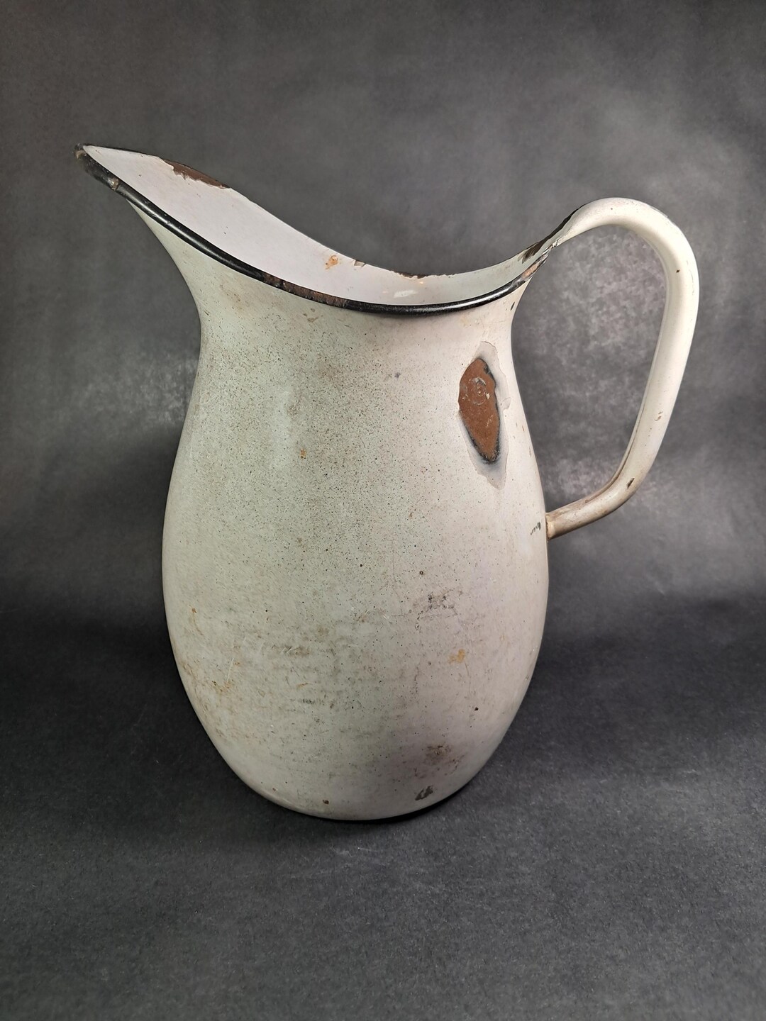 Primitive Old 1900's Large Antique White Enamelware Pitcher - Etsy