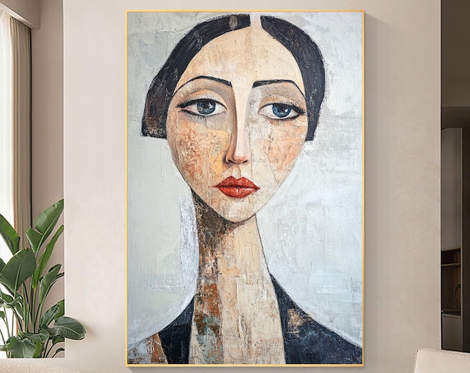 Abstract Portrait Oil Painting on Canvas, Original Beautiful Female ...