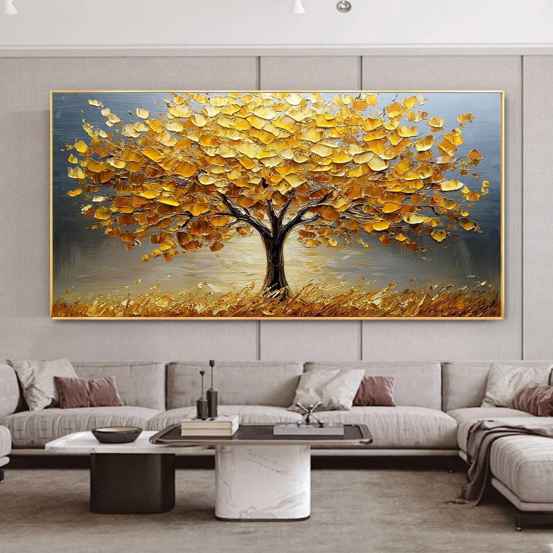 Large Abstract Golden Tree of Life Oil Painting on Canvas, Original Big ...