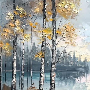 Abstract Natural Forest Oil Painting on Canvas, Original Lake Scenery ...