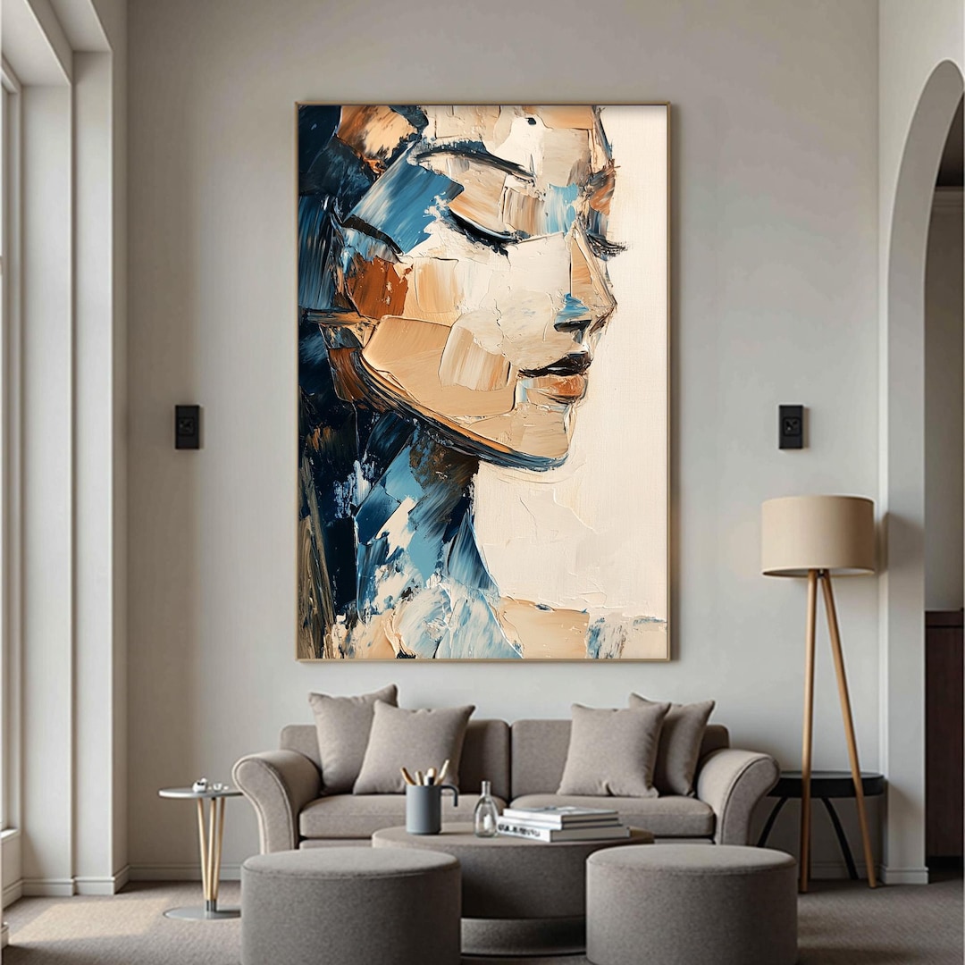 Textured Female Portrait Painting, Modern Palette Knife Art - Etsy
