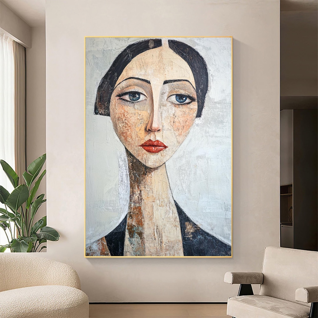 Abstract Portrait Oil Painting on Canvas, Original Beautiful Female ...