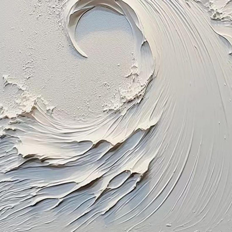 3D Wave Painting, White Textured Impasto Art, Minimalist Coastal Decor ...