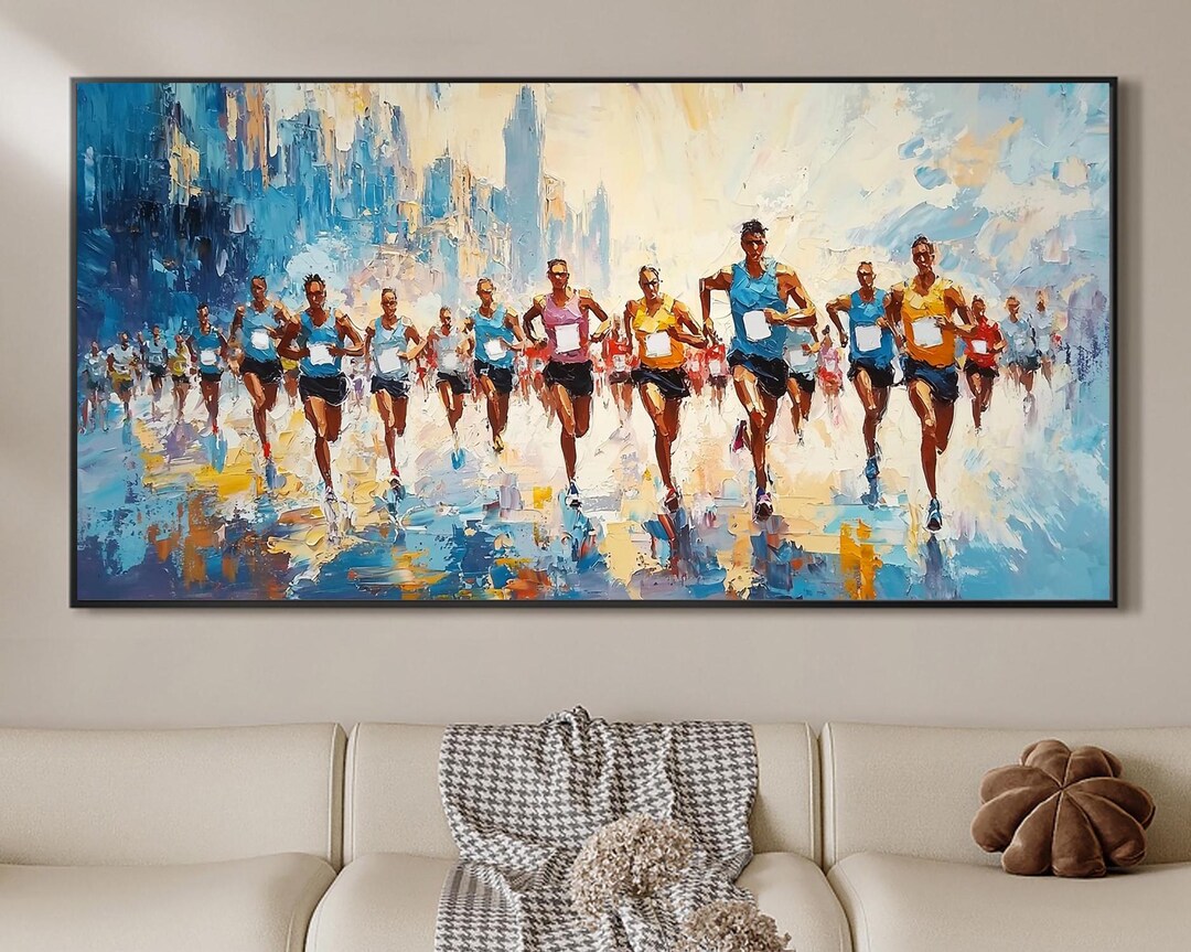 Abstract Running Sport Wall Decor, Original Marathon Runner Canvas ...