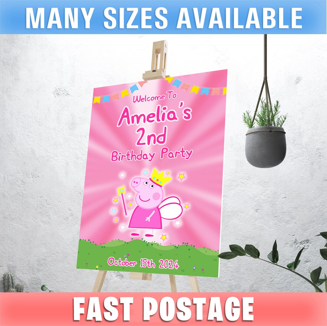 Peppa Pig D5 Welcome Sign Personalised Birthday Poster Girls Boys Party ...