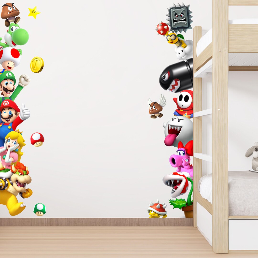 Mario Characters VS Enemies Peeping Wall Stickers STRONG Vinyl Many ...
