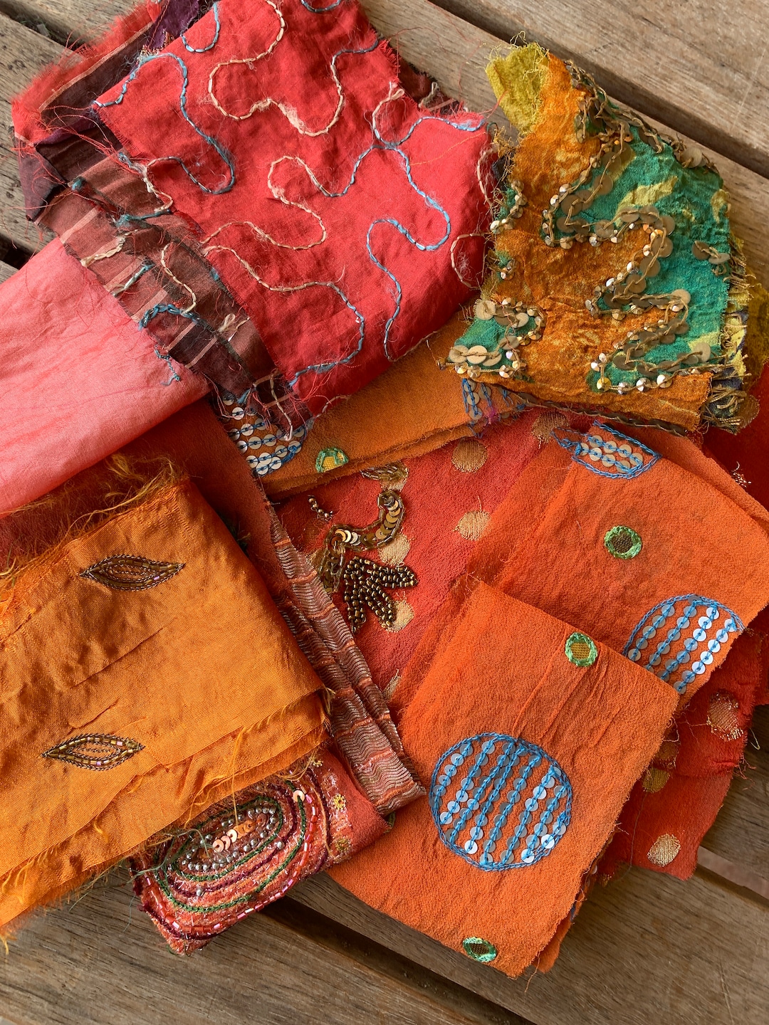7. Recycled Silk Mixed Embellished Fabric Pieces - Etsy