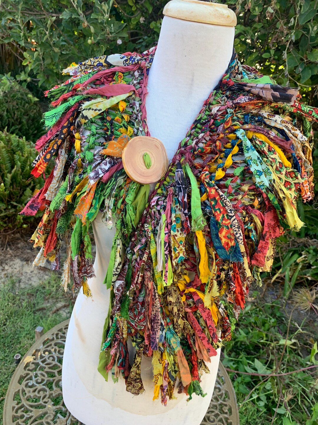 Recycled Silk, Tattered, Multicoloured, Boho, Rag, Collar, Scarf, Wrap ...