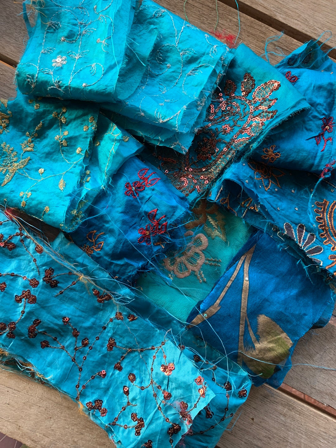 1. Recycled Silk Mixed Embellished Fabric Pieces Approx 10 - Etsy