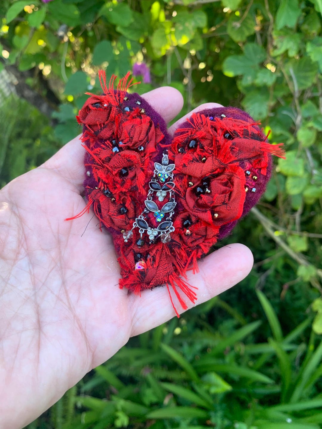 Hand Felted Red Heart Brooch, Recycled Silk & Beads - Etsy