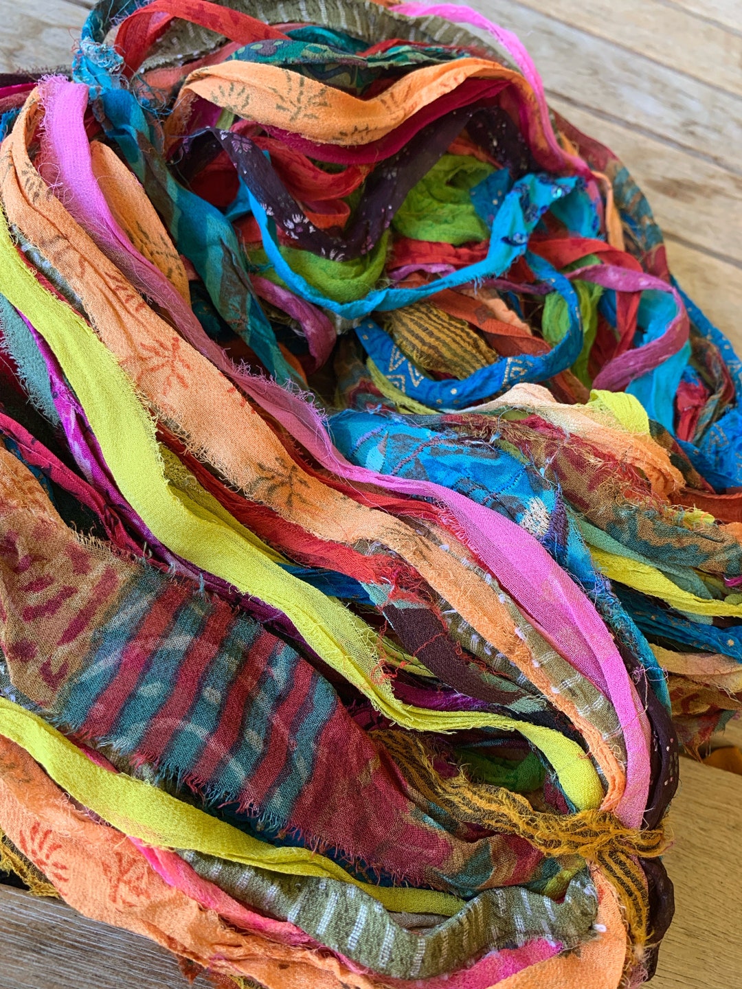 8. 100 Grams Recycled Chiffon Ribbon, Multicoloured Patterned Pieces - Etsy