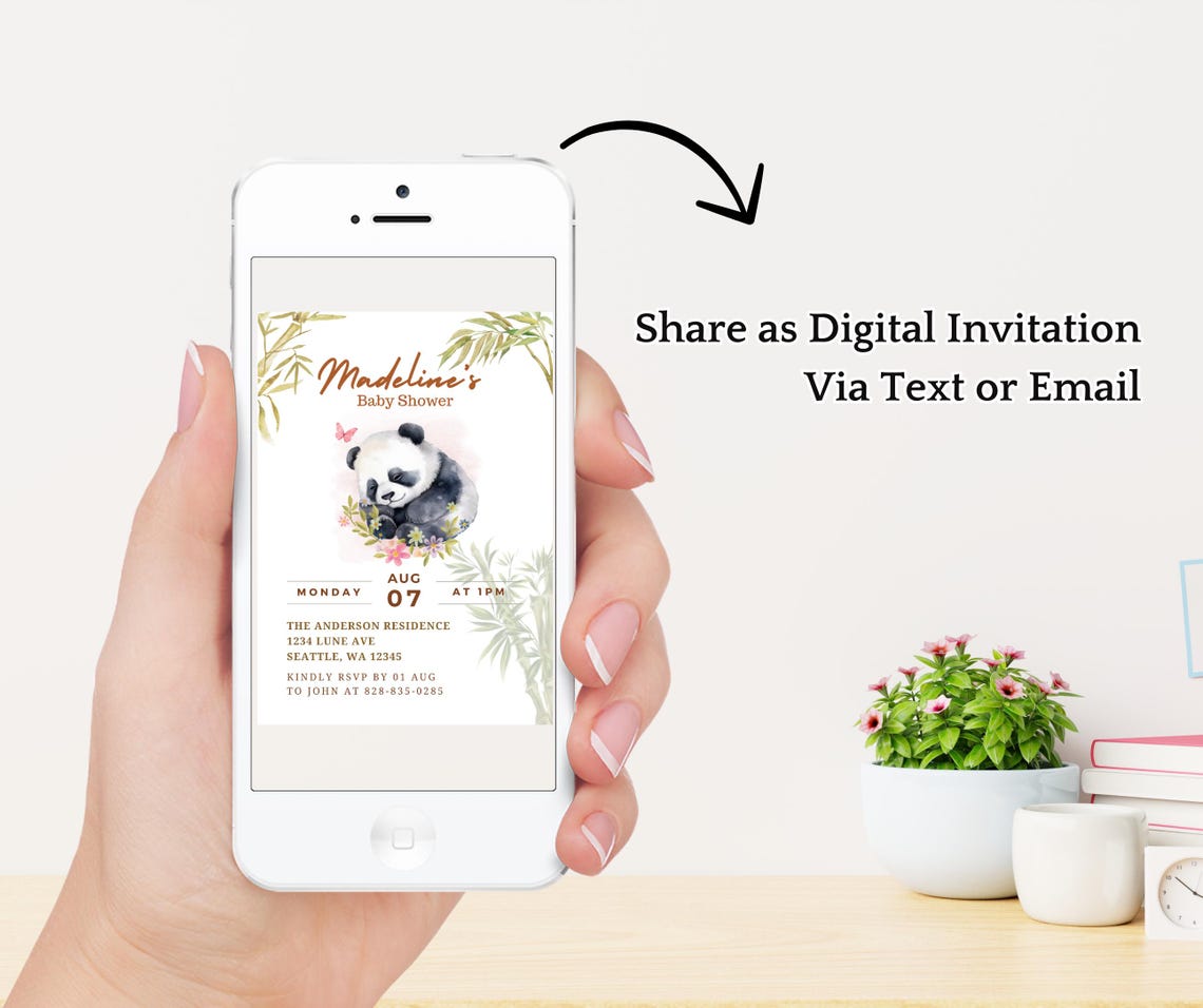 Editable Panda Baby Shower Invitation Canva Template, Panda Themed ...