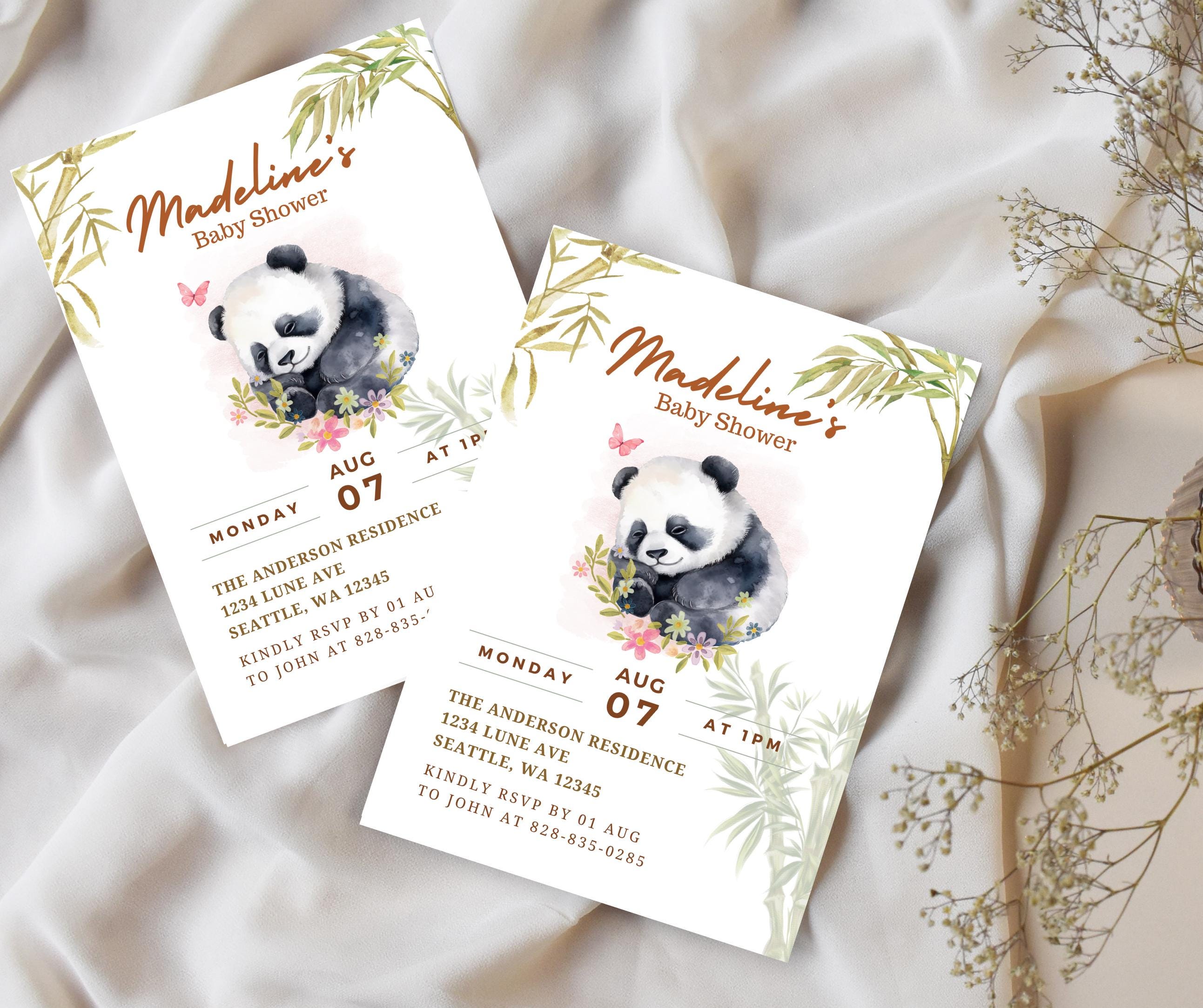 Editable Panda Baby Shower Invitation Canva Template, Panda Themed ...