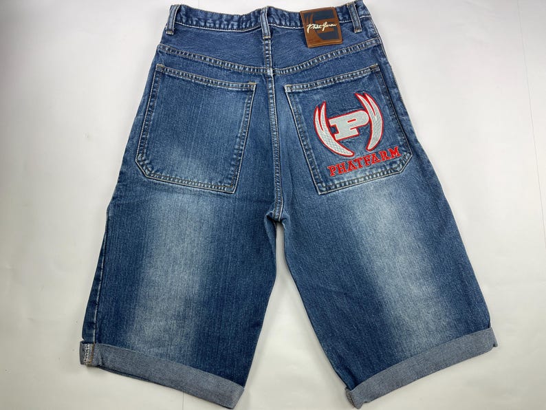 Phat Farm Jeans Shorts, Blue Vintage Baggy Jeans, 90s Hip-hop Clothing ...