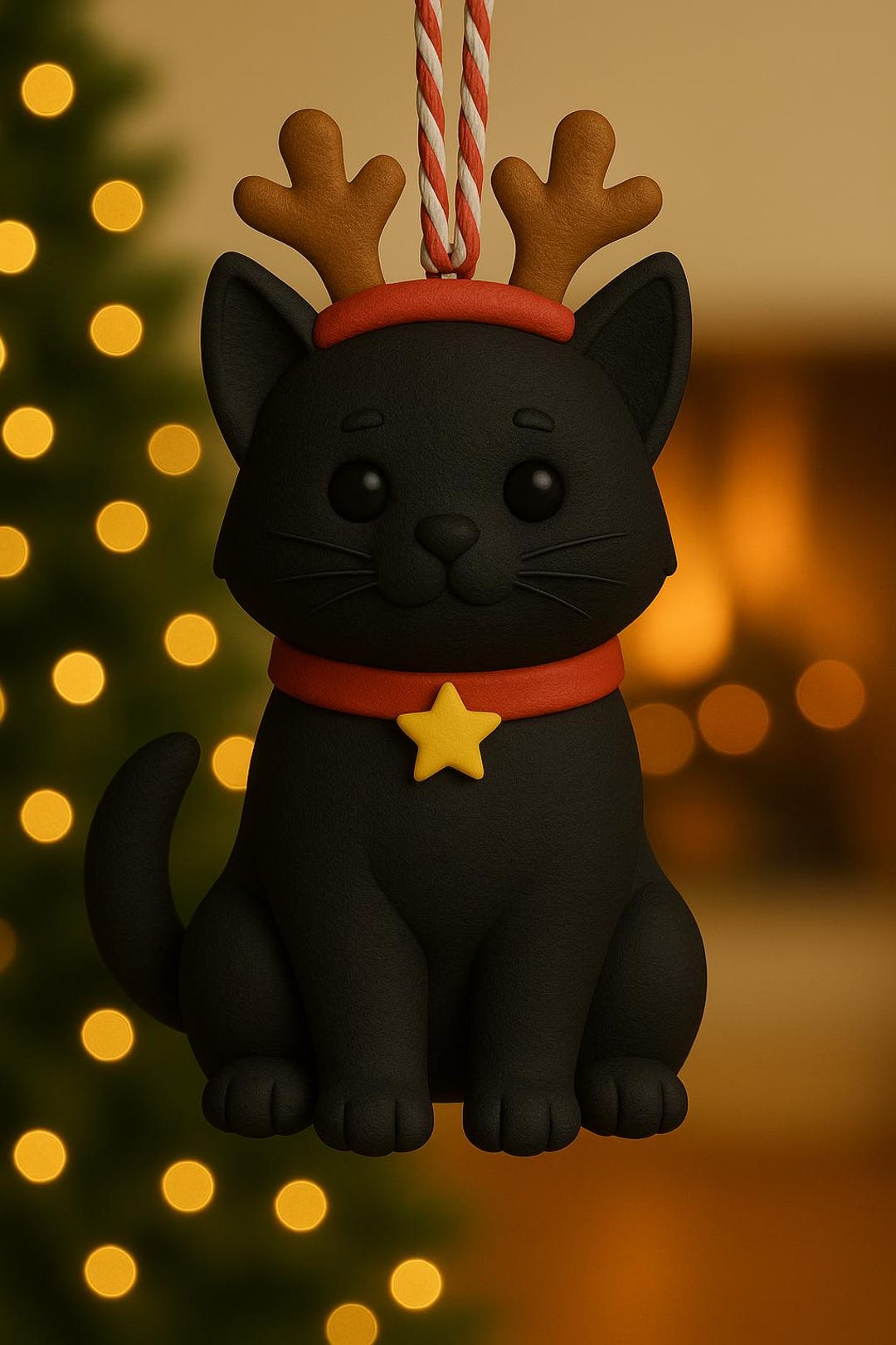 3D Printed Black Cat Ornament - Christmas Reindeer Holiday Decoration ...