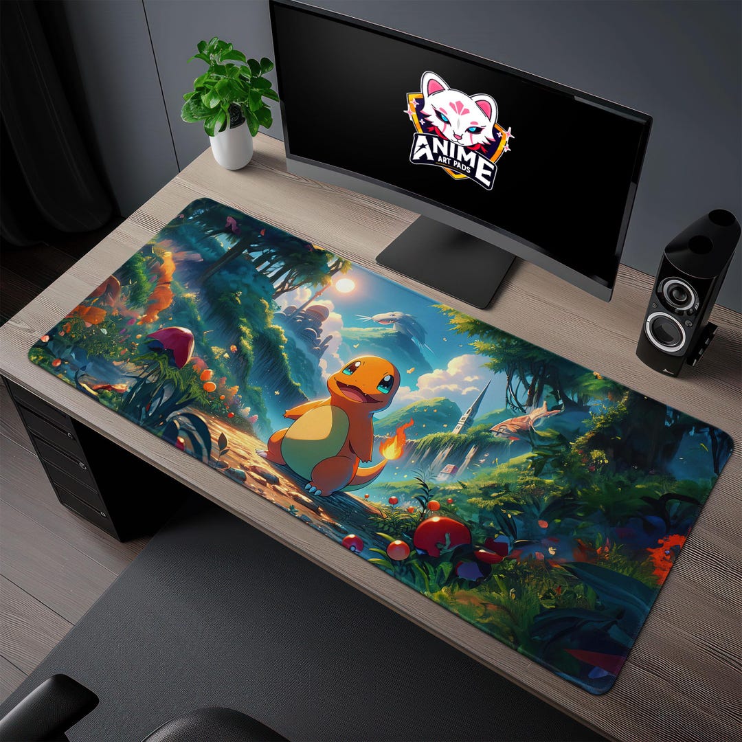 Charmander's Enchanted Forest Gaming Mouse Pad Magical Wilderness Desk ...