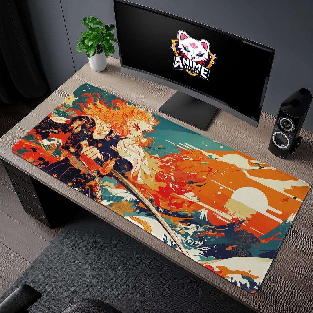 Rengoku Flame Hashira Desk Mat Fiery Demon Slayer Anime Mouse Pad for ...