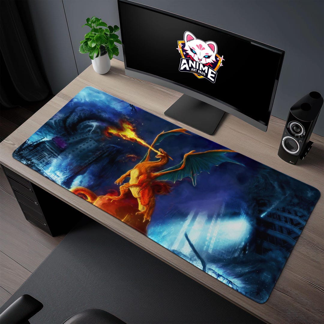 Charizard Epic Battle Mouse Pad Fire and Ice Themed Desk Mat for Gamers ...
