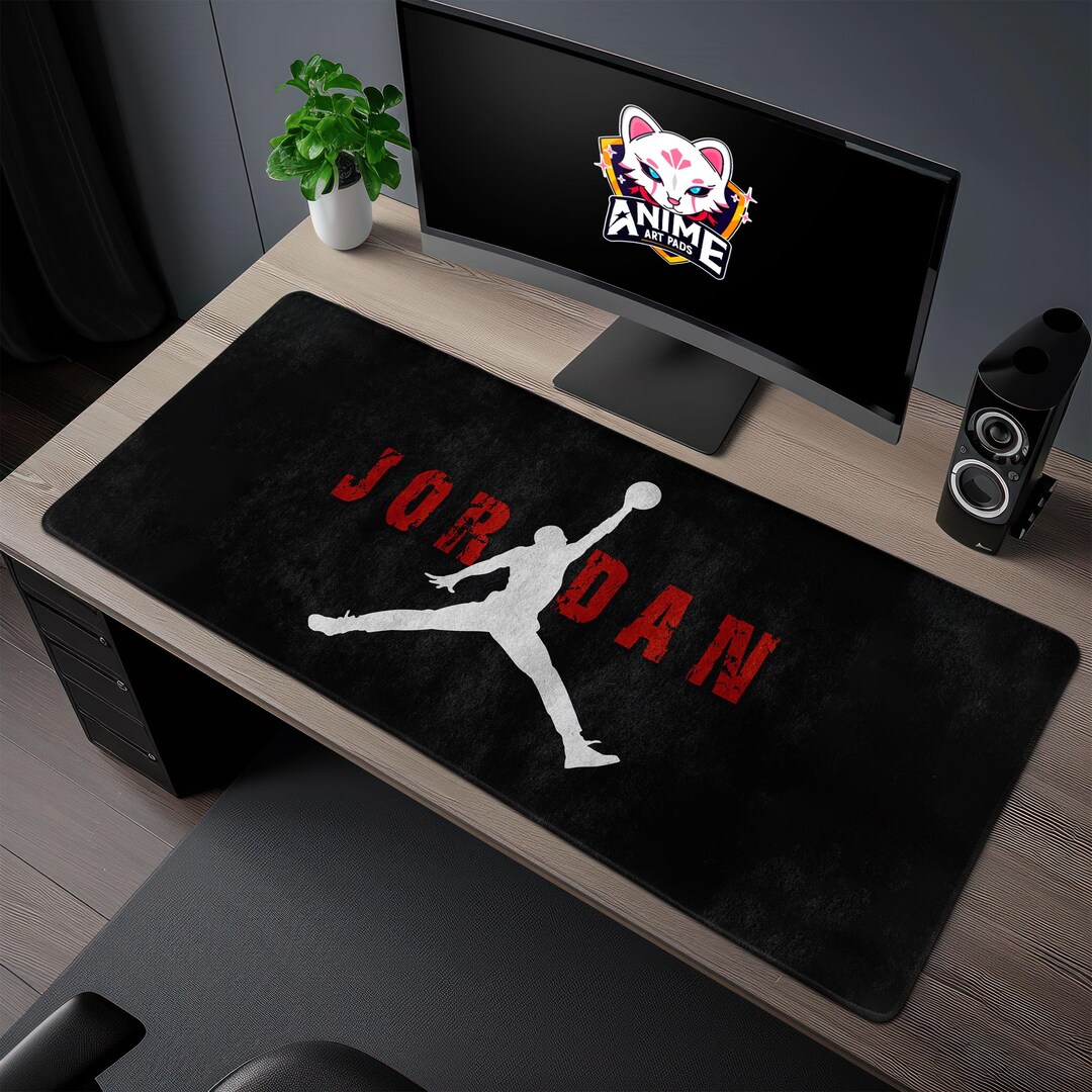 Jordan Silhouette Desk Mat Iconic Basketball Mouse Pad With Bold Black ...