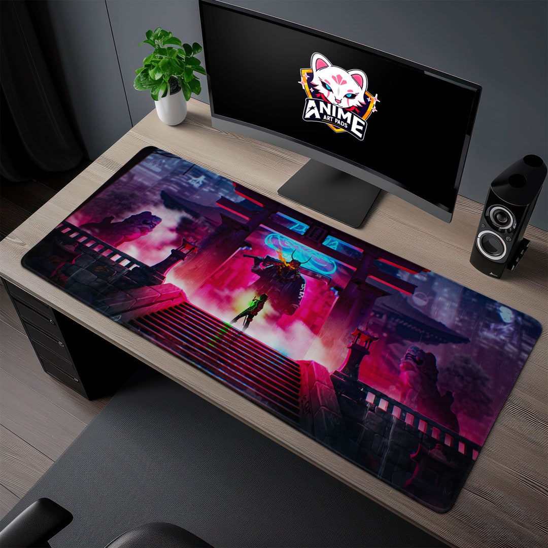 Futuristic Cityscape Gaming Desk Mat, Dynamic Urban Battle Scene ...