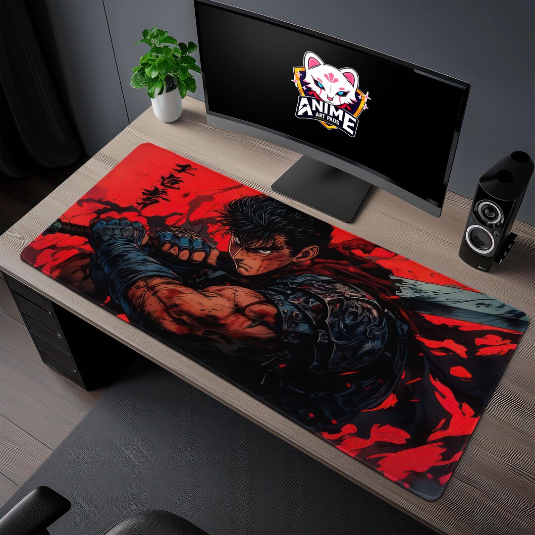 Berserk Guts Warrior Rage Gaming Mouse Pad Intense Battle Scene Desk ...