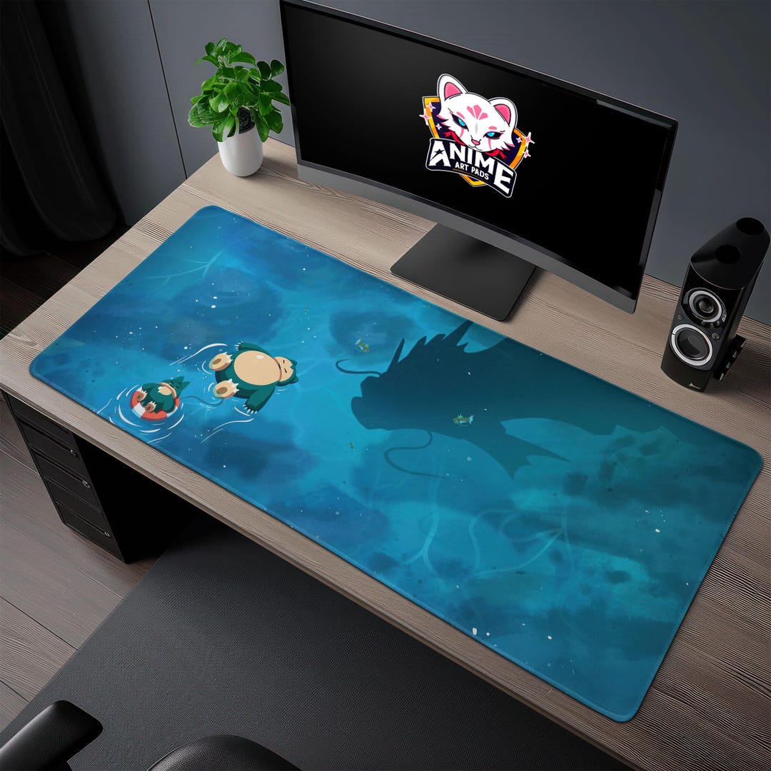 Snorlax Floating Desk Mat Serene Pokémon Scene With Gyarados Shadow ...