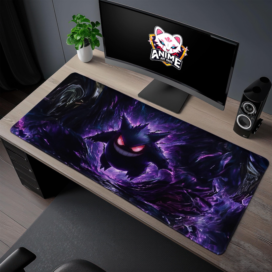 Gengar Haunting Glow Gaming Mouse Pad Mysterious Purple Aura Desk Mat ...