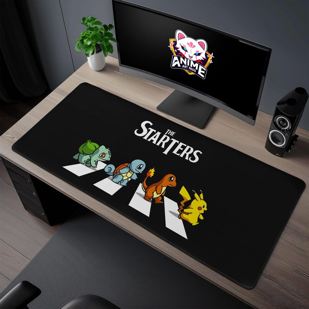 Classic Pokémon Starters Gaming Desk Mat Pikachu, Bulbasaur, Charmander ...