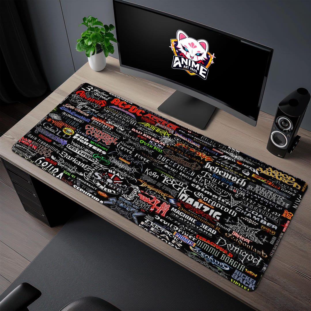 Ultimate Rock & Metal Band Logo Desk Mat AC/DC, Slayer, and More Heavy ...