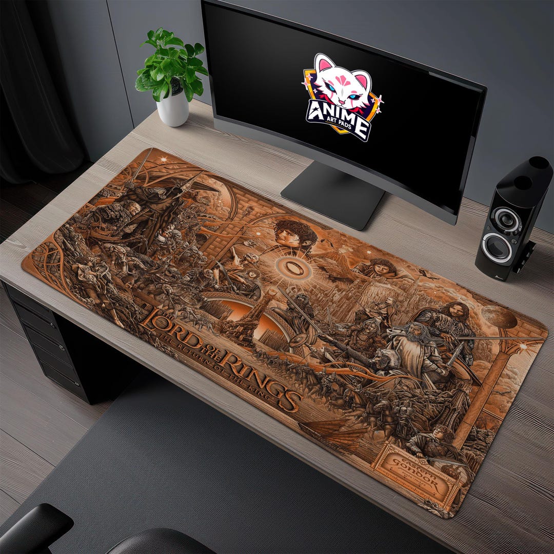 Classic Sepia Lord of the Rings Desk Mat Detailed Epic Scenes ...