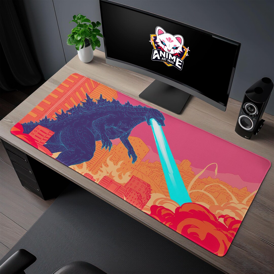 City Destroyer Godzilla Desk Mat Atomic Breath Gaming Mouse Pad With ...