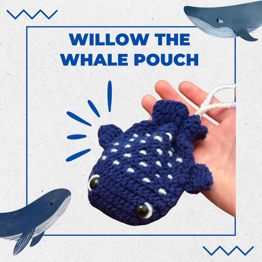 Wally the Whale Pouch Crochet Bag Pocket Cute Small Handmade Sea Animal ...