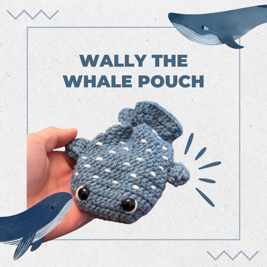 Wally the Whale Pouch Crochet Bag Pocket Cute Small Handmade Sea Animal ...