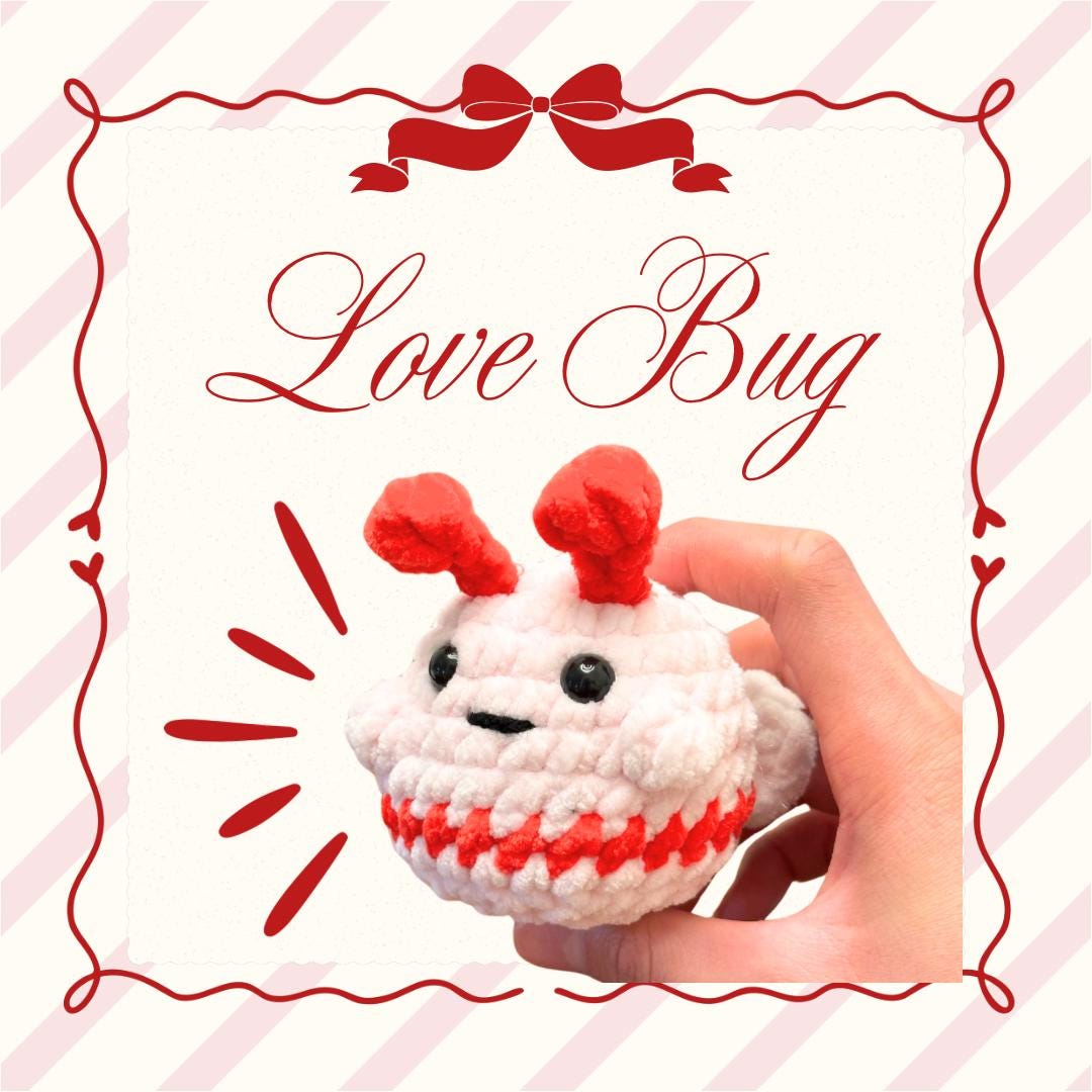 Love Bug Cute Valentine’s Day Plushie Heart Stuffed Animal Crochet ...
