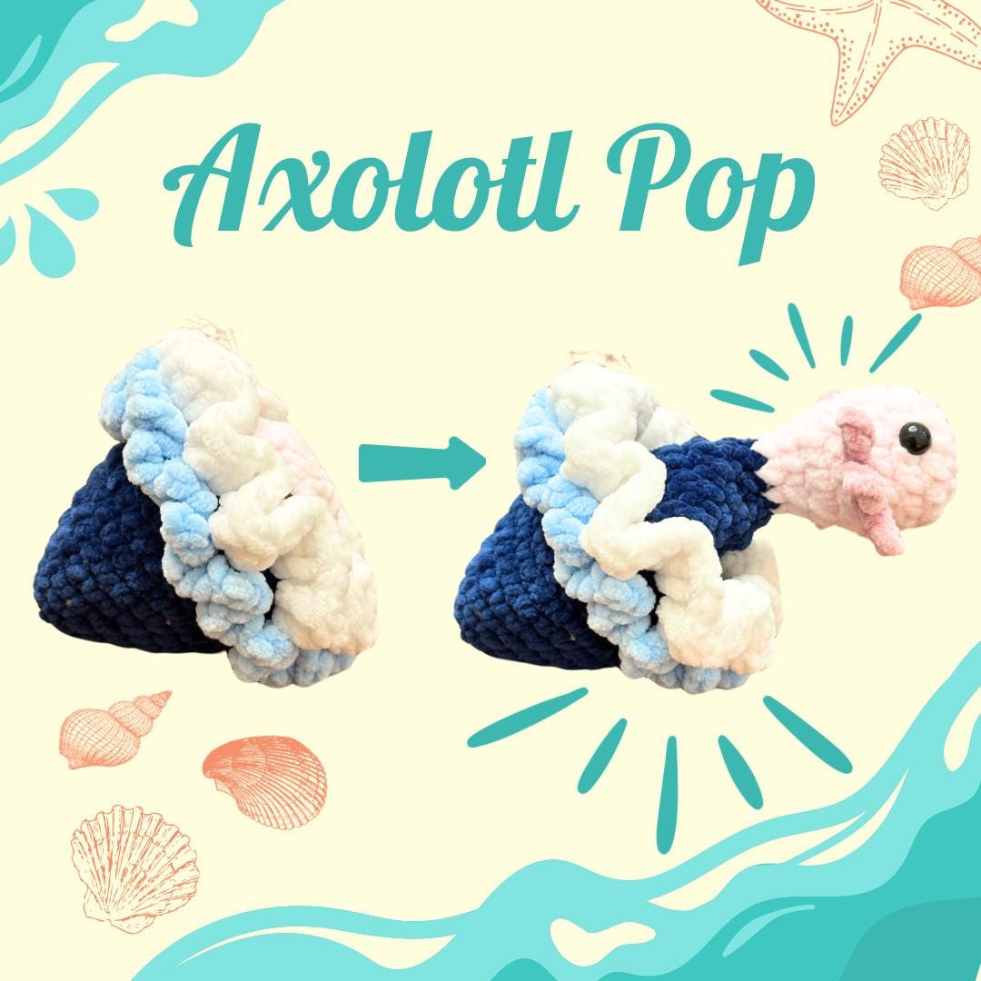 Axolotl Pop Cute Popping Interactive Fidget Crochet Handmade Toy Gift ...